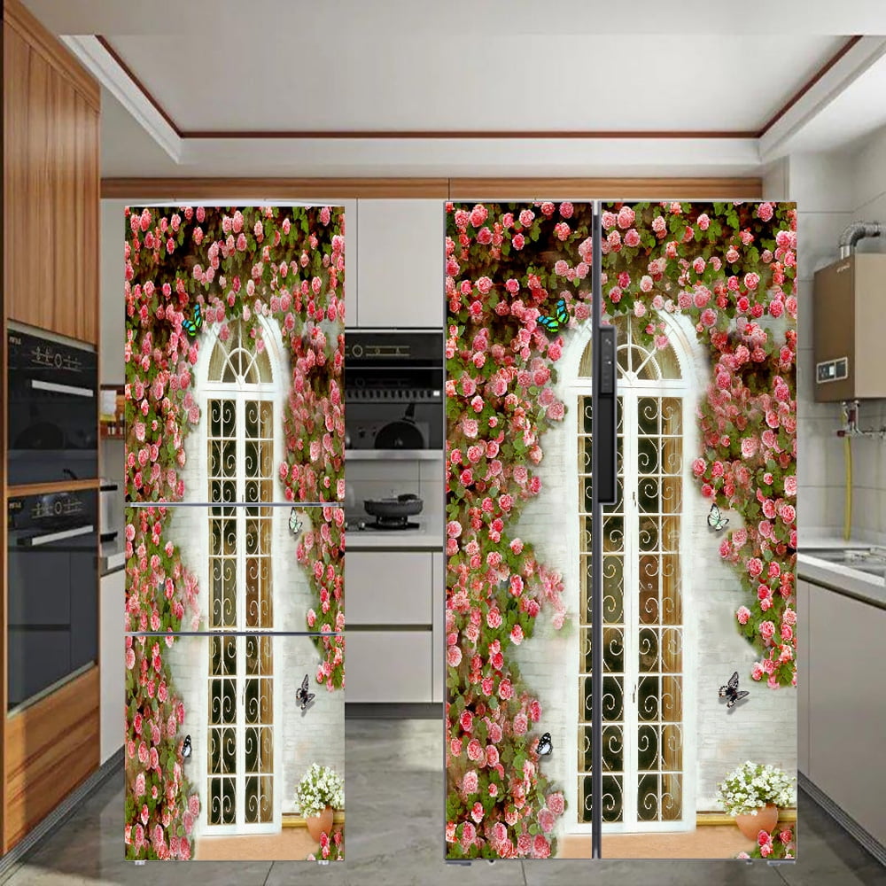 Wooden Bridge Stair Refrigerator Covering Sticker Door Wrap For Fridge ...