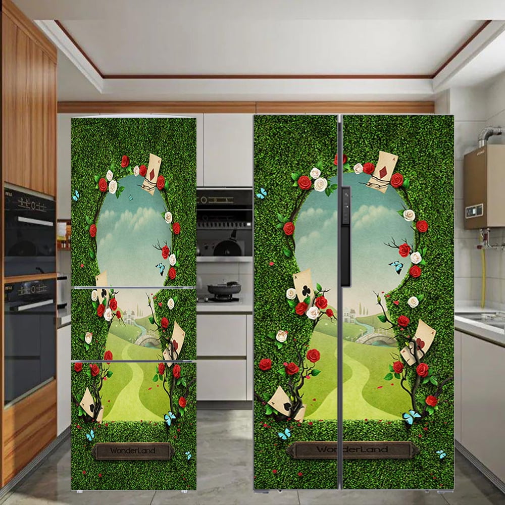 Wooden Bridge Stair Refrigerator Covering Sticker Door Wrap For Fridge ...