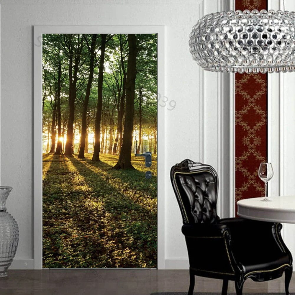 Wooden Bridge Waterfall Door Sticker Self-adhesive 3D Detachable ...