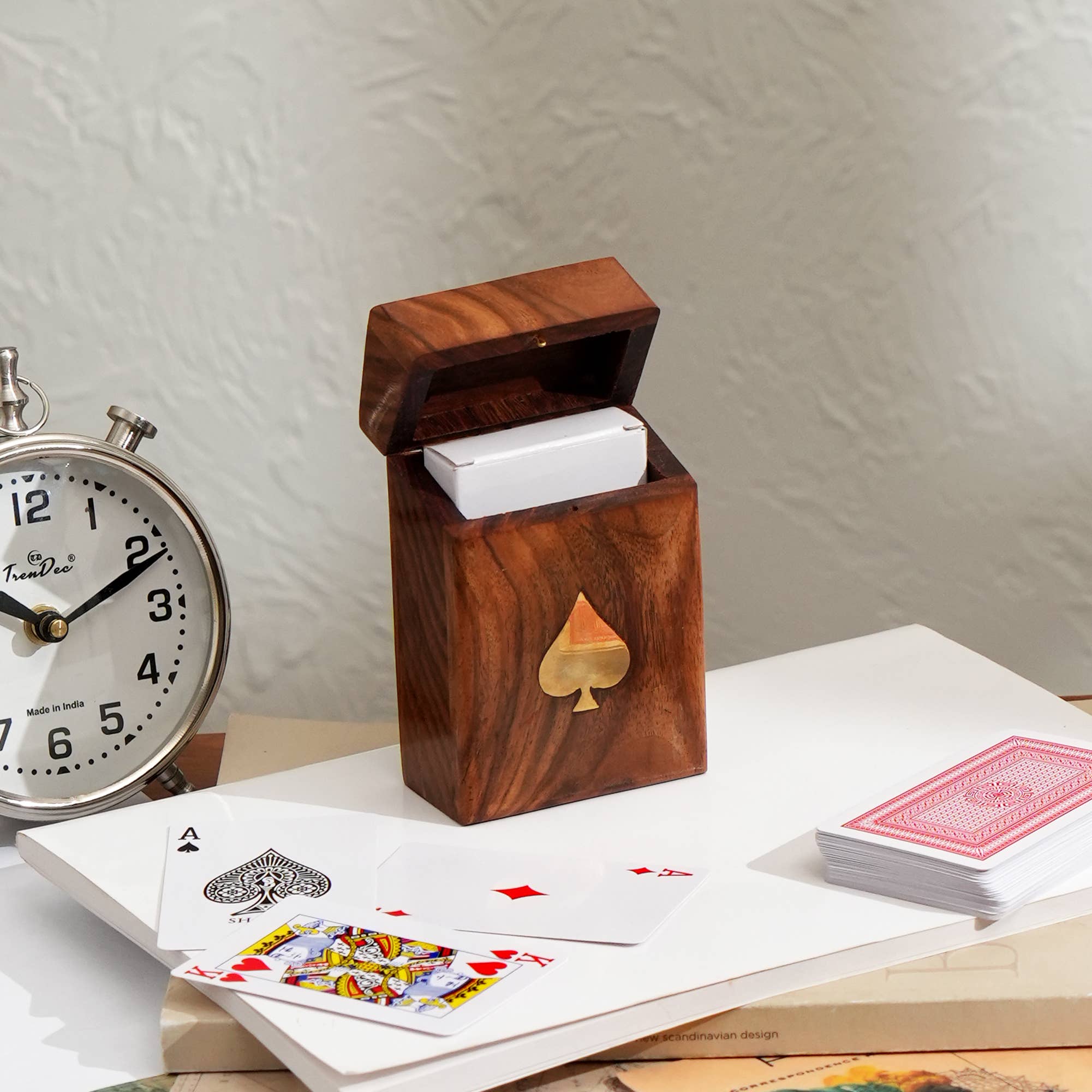 Wooden Brown Card Box with Natural Finish with Cards-4.5X3X1.5 ...