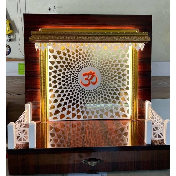 Wooden Brown Designer Puja Mandir Temple with LED Lights for Home and ...
