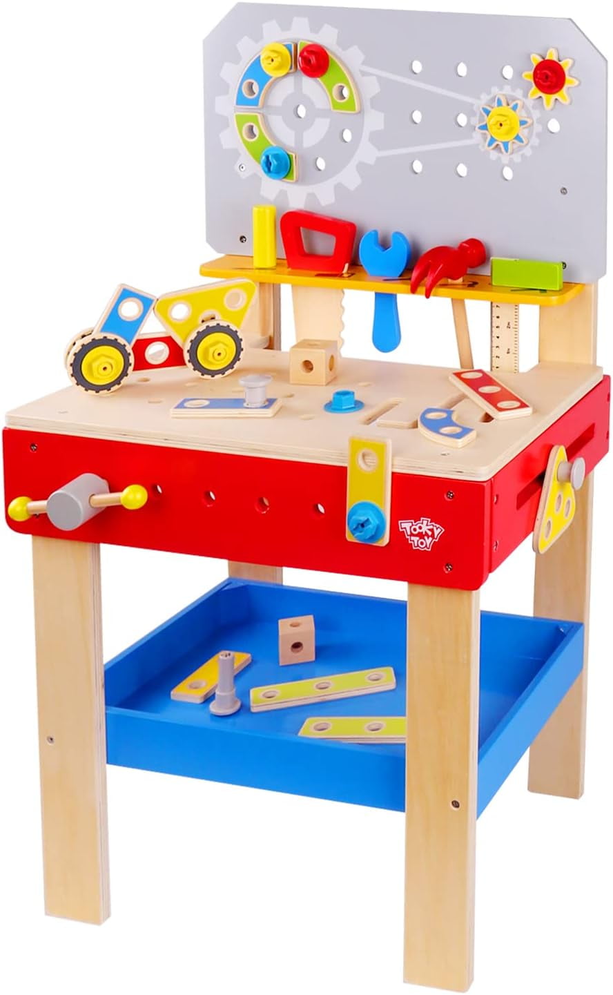 Wooden Builder Workbench Playset - 48pcs - Child-Size Work Bench with ...