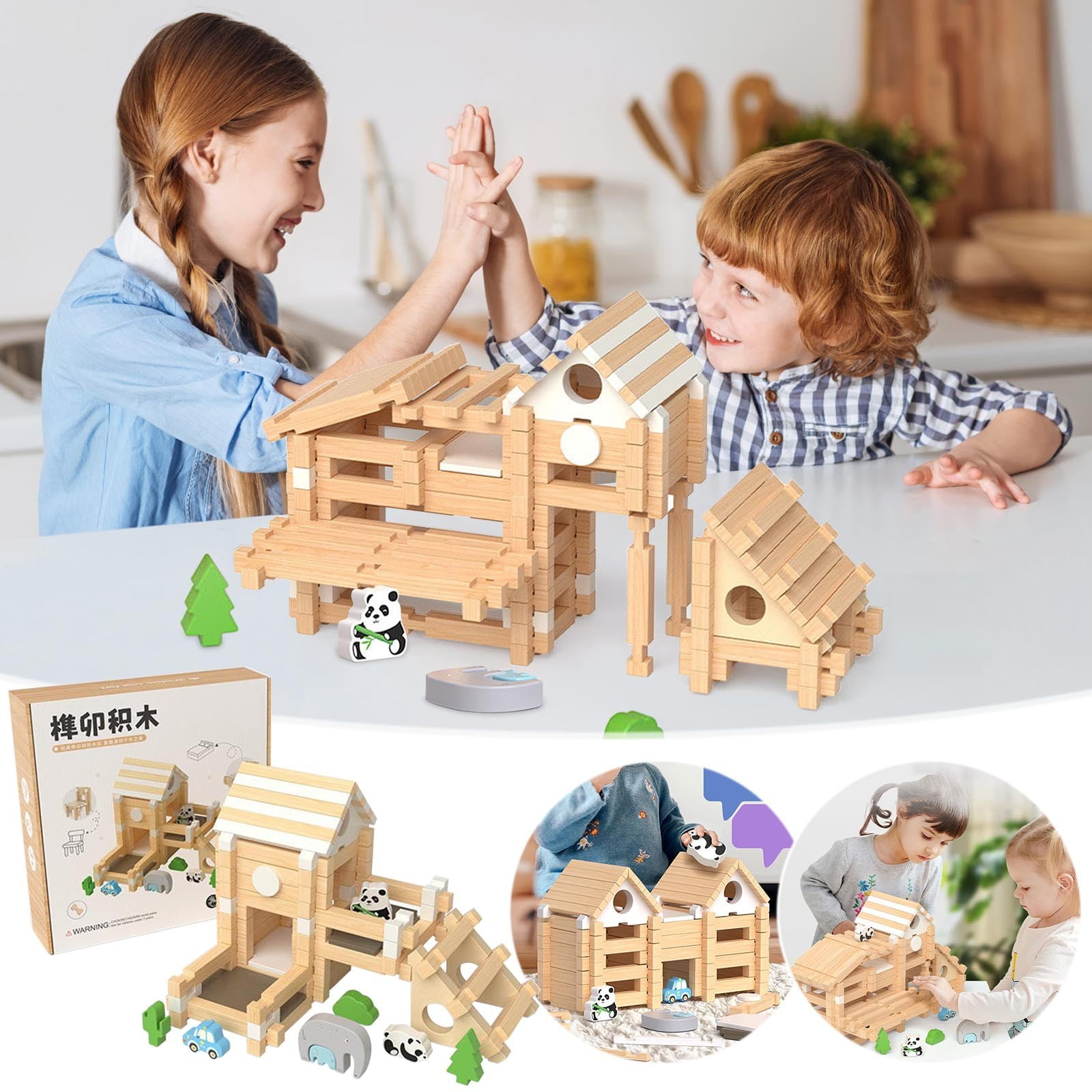 Wooden Building Block House Set | Mortise and Tenon Construction ...