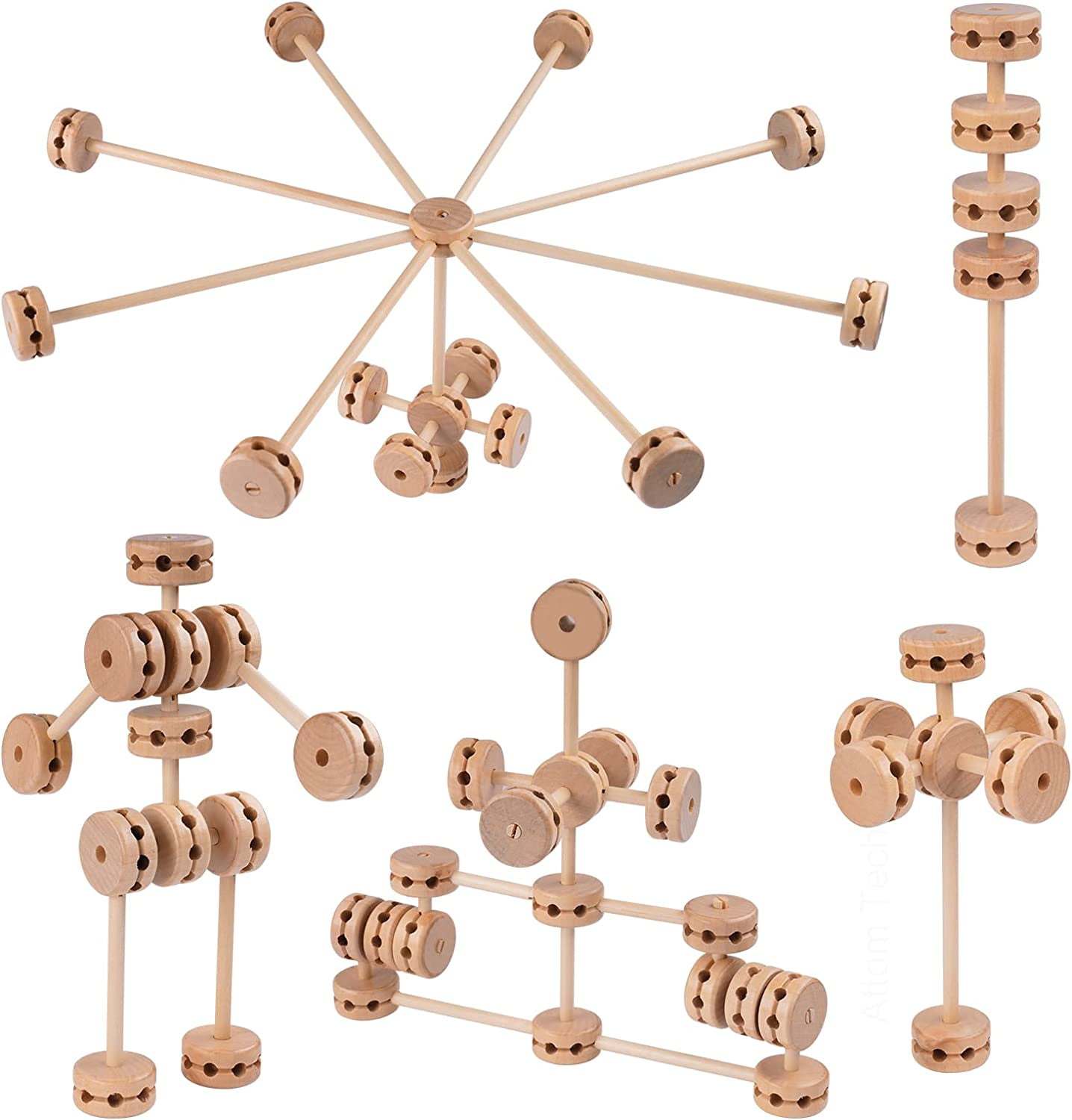 Wooden Building Blocks 60PCS Montessori STEM Toy for Kids 6+, Natural ...