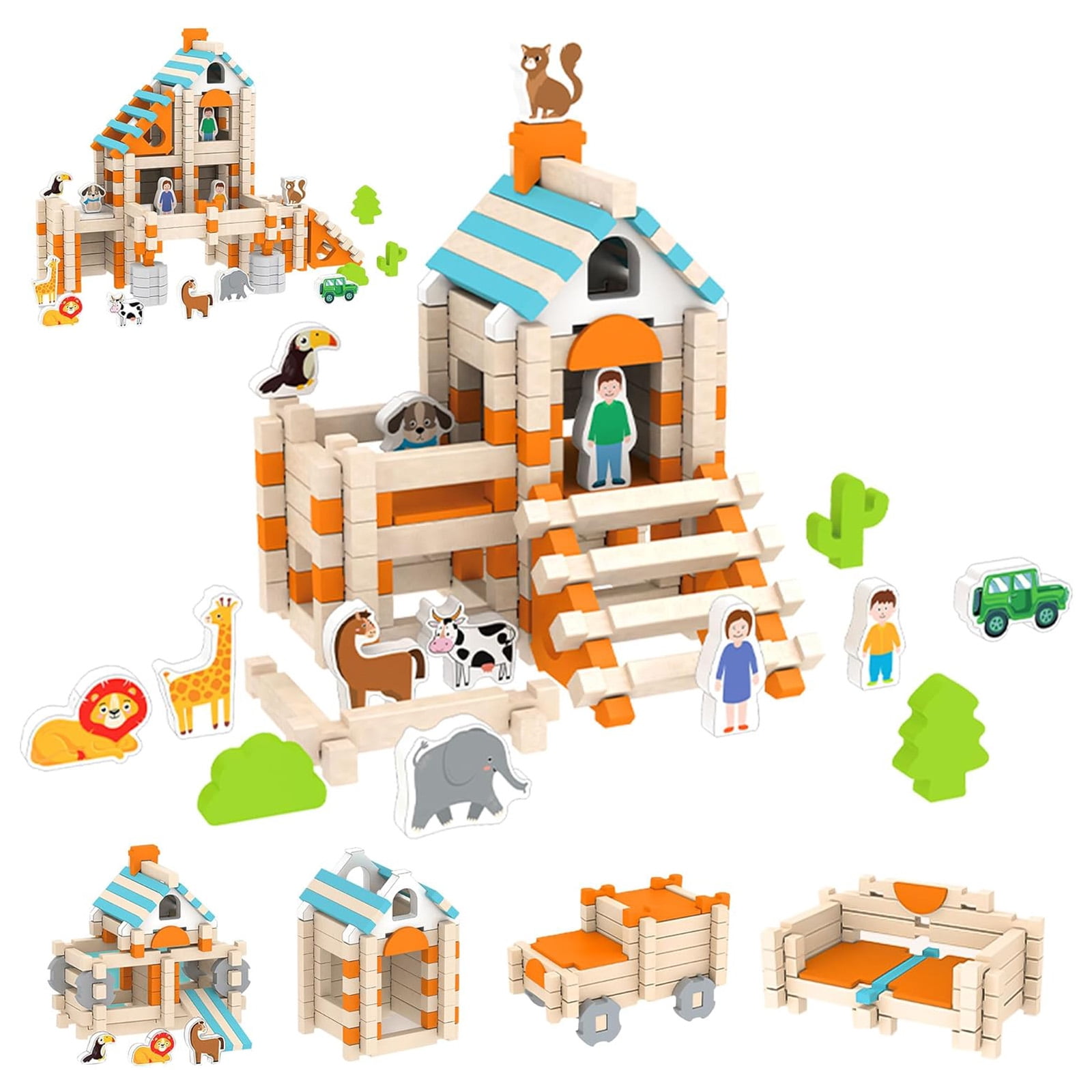 Wooden Building Blocks Set for 1 2 3 Year Old Toddlers 120 PCS Joinery ...