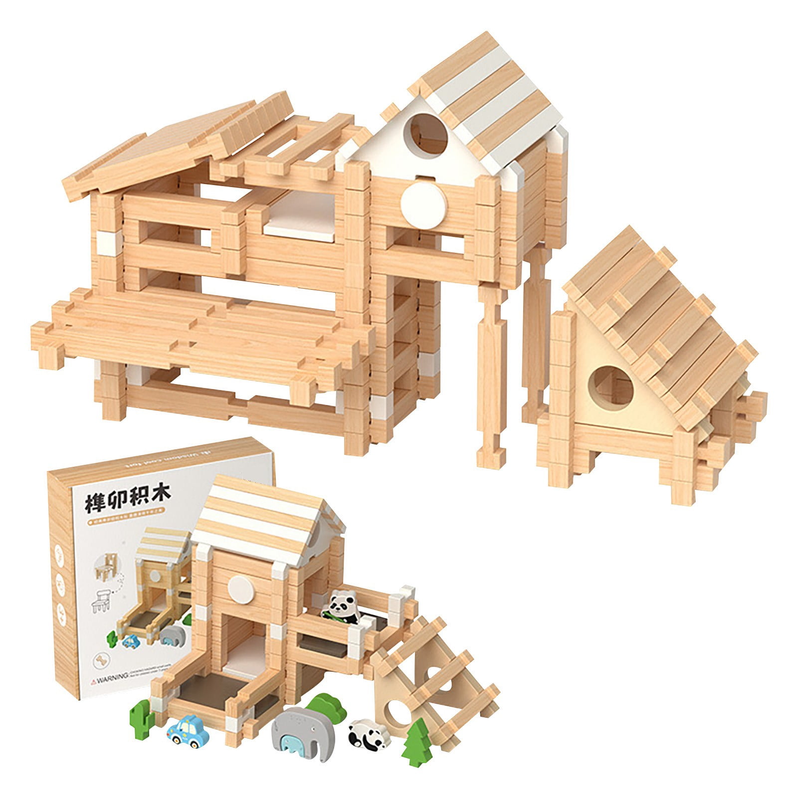 Wooden Building Blocks Set for Kids, 56 Pieces Educational Construction ...