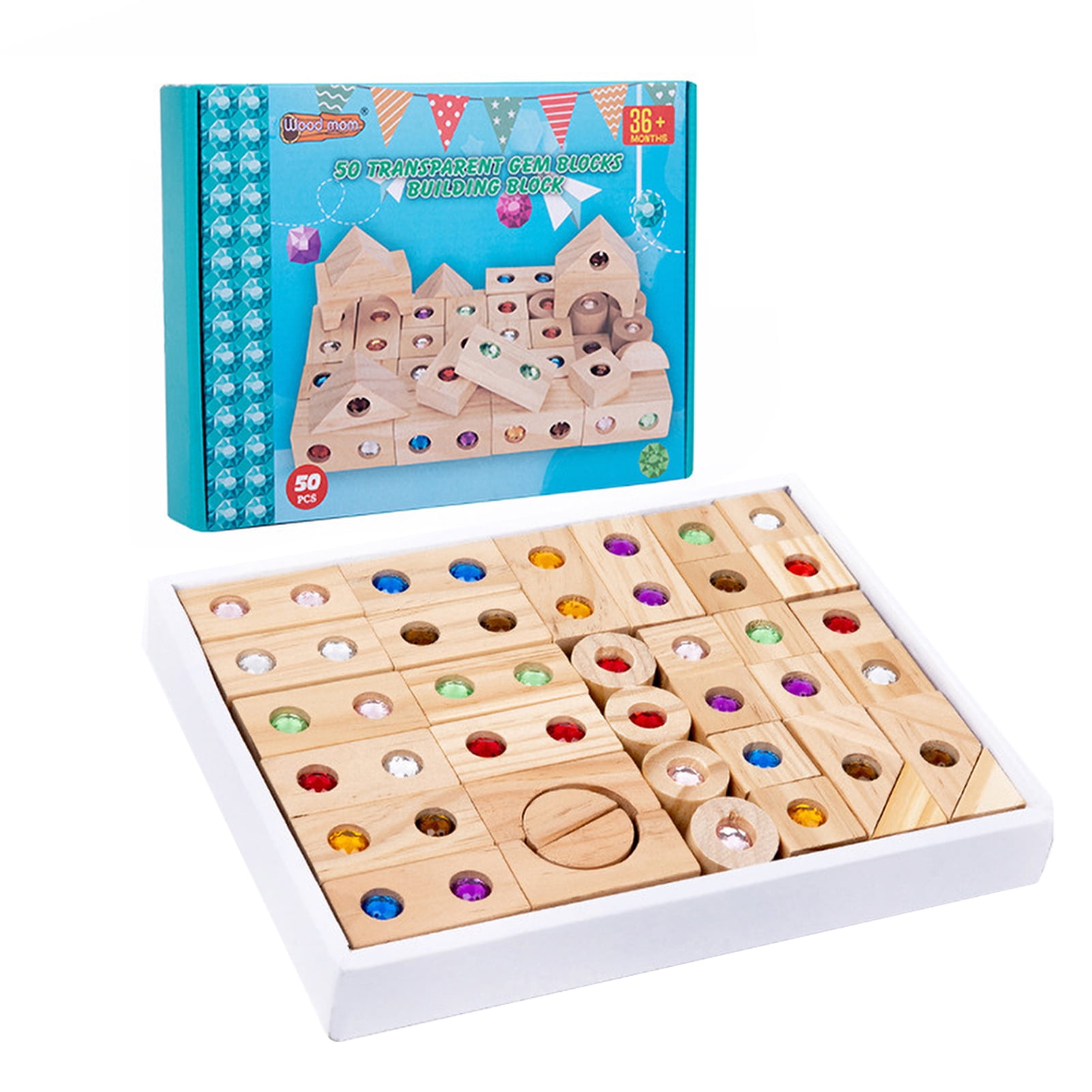 Wooden Building Blocks Set, Rainbow Stacking Cube Toy Set, Rainbow ...