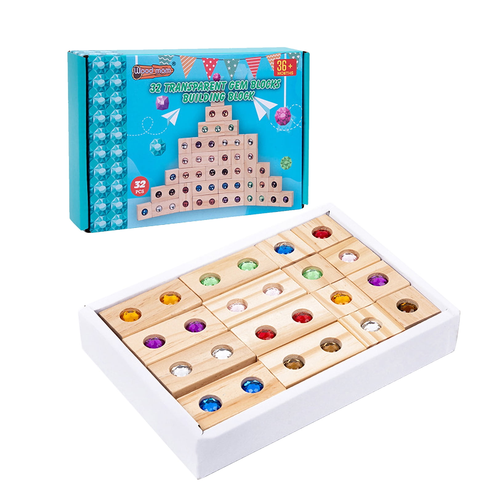 Wooden Building Blocks Set, Rainbow Stacking Cube Toy Set, Rainbow ...