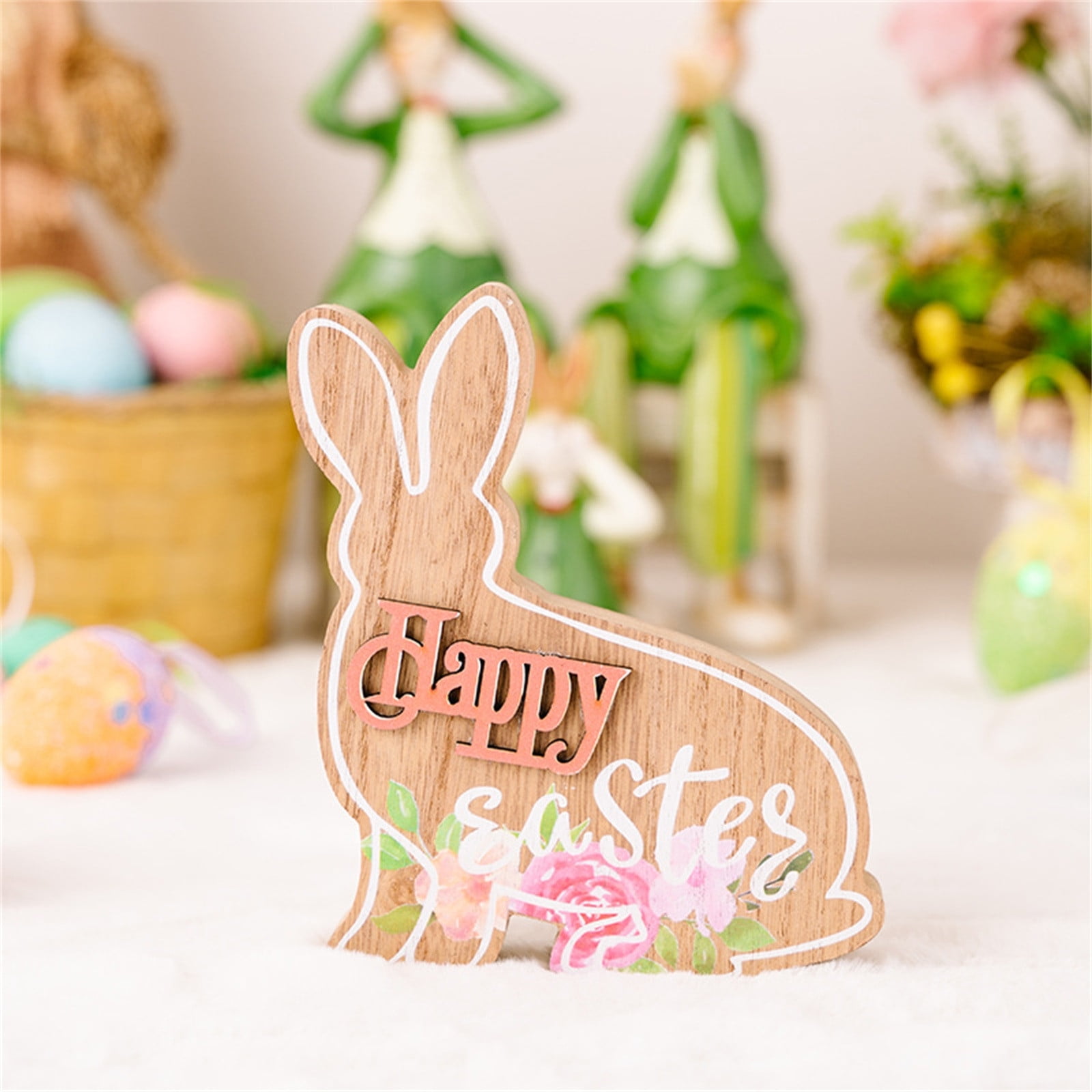 Wooden Bunny Decor,Easter Decoration Wooden Bunny Figurine, Spring ...