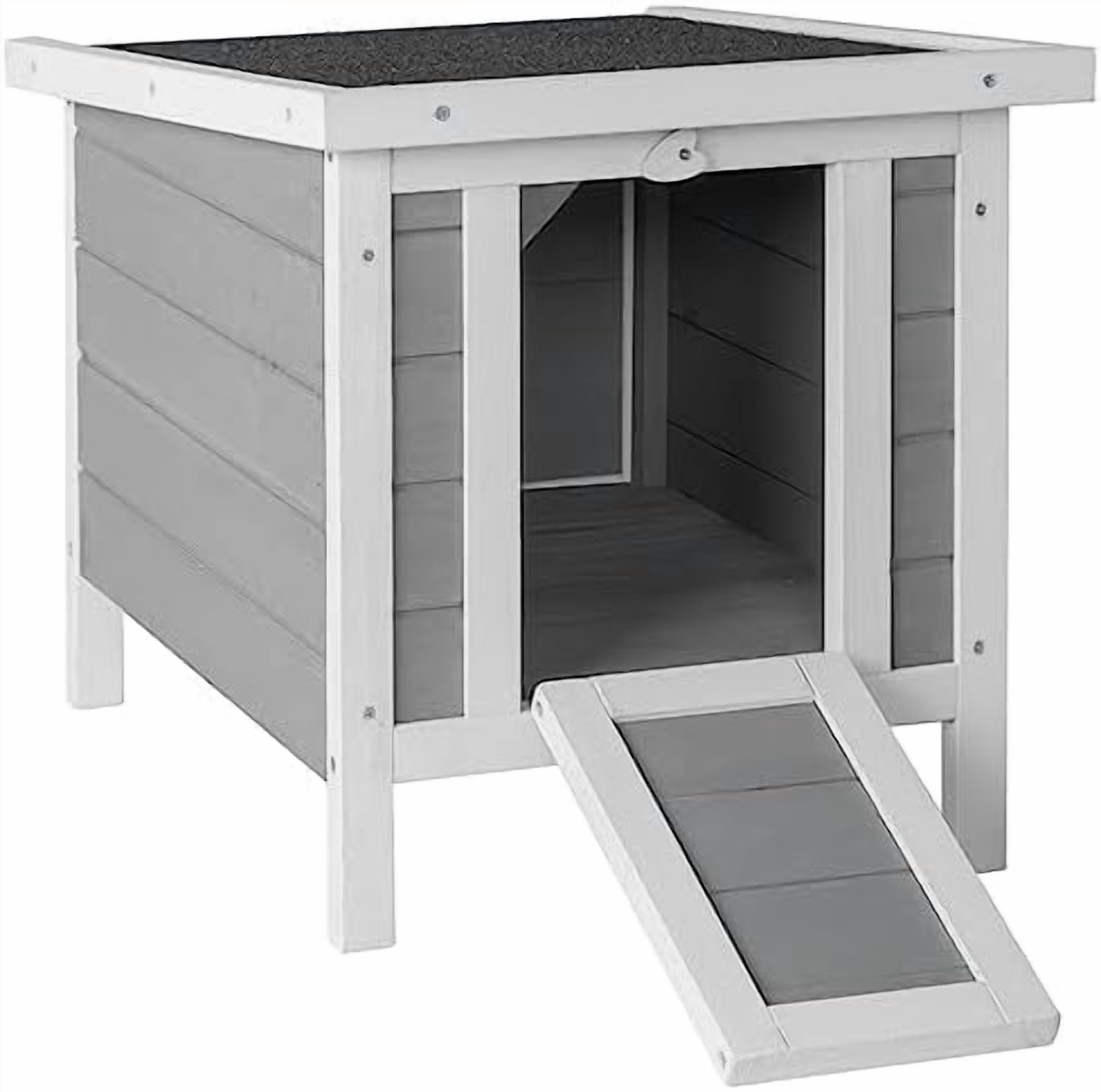 Wooden Bunny House Rabbit Cat Hutch, Feral Cats Outdoor Weatherproof ...