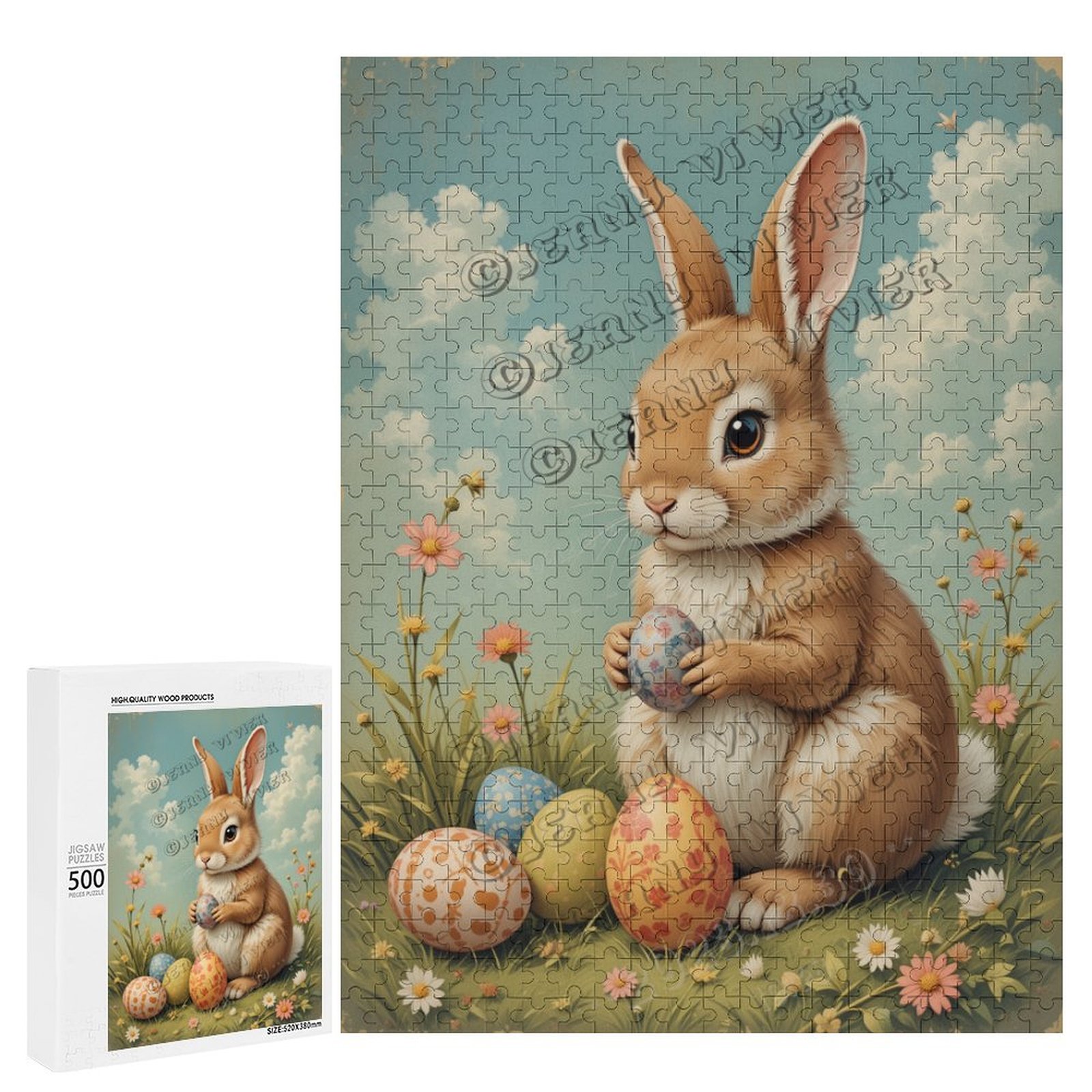 Wooden Bunny With Egg Puzzle – 500 Piece Jigsaw Puzzle for Adults ...