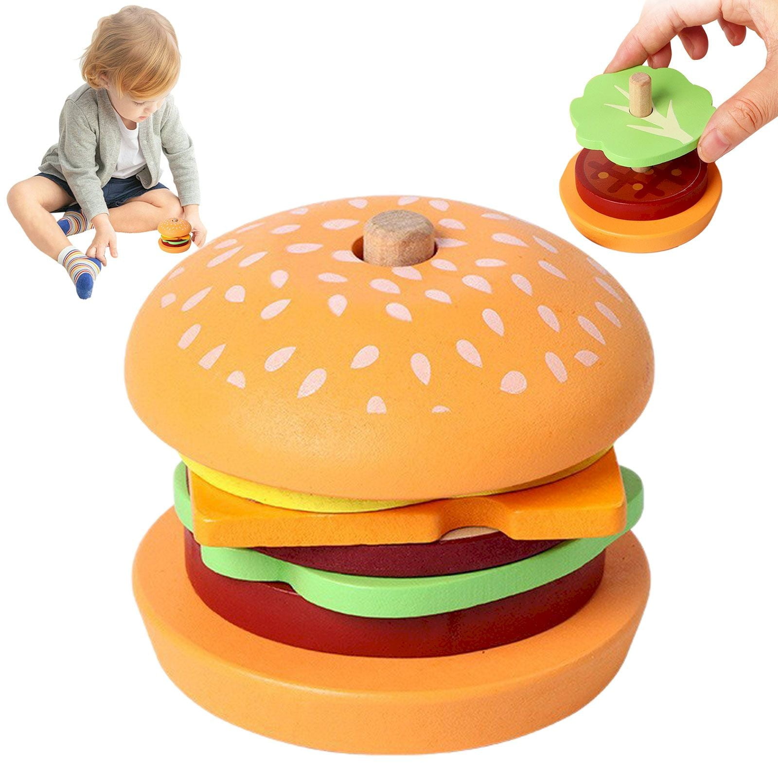 Wooden Burger Sandwich Stacking Toys Burger Toy Motor Wooden Burger ...