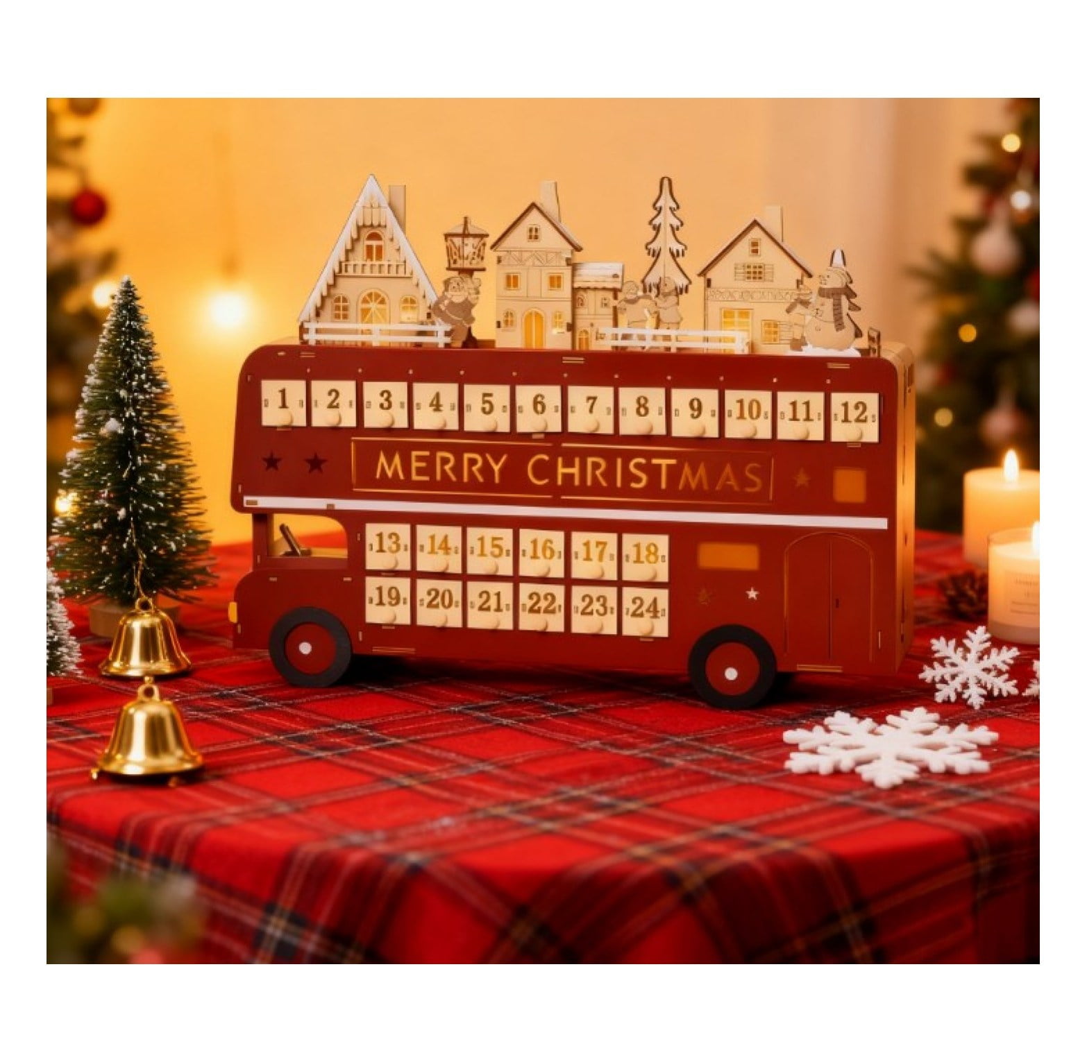 Wooden Bus Holiday Decoration with Countdown Drawer, Santa Claus Street ...