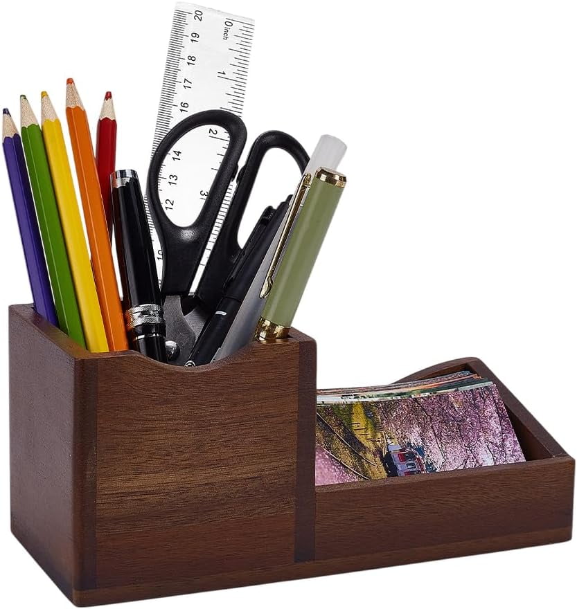 Wooden Business Card Storage Box 7.24x3.11x3.18inch Coconut Brown Desk ...