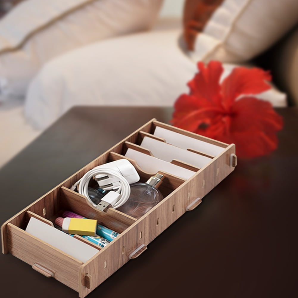 Wooden Business Card Storage Box Organizer Adjustable Grid Desktop ...