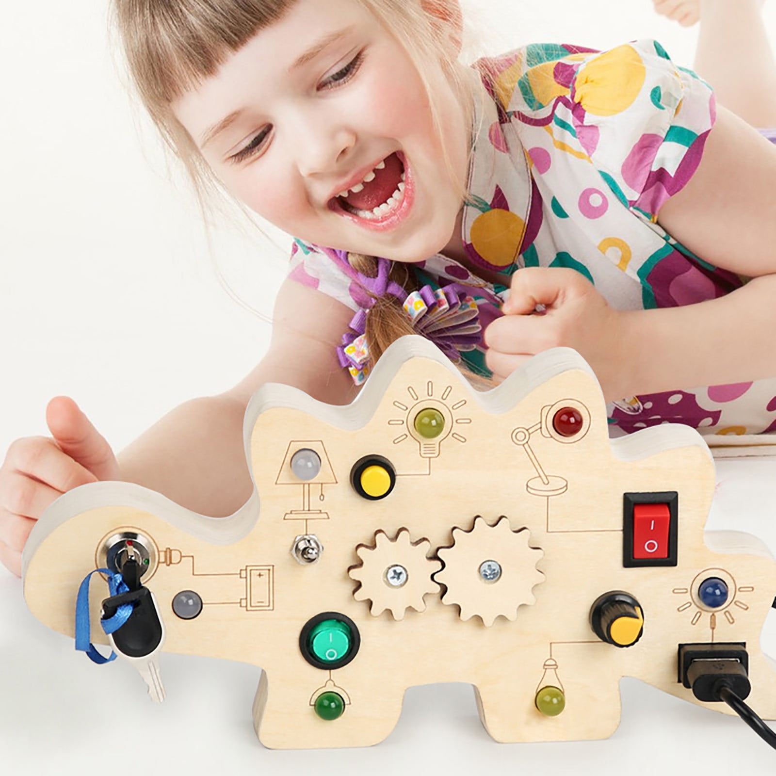 Wooden Busy Board for Kids - LED Light Sensory Play Toy, Early Learning ...