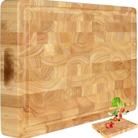 Wooden Butcher Block End Grain Cutting Board - 17x13x1.5in Reversible ...
