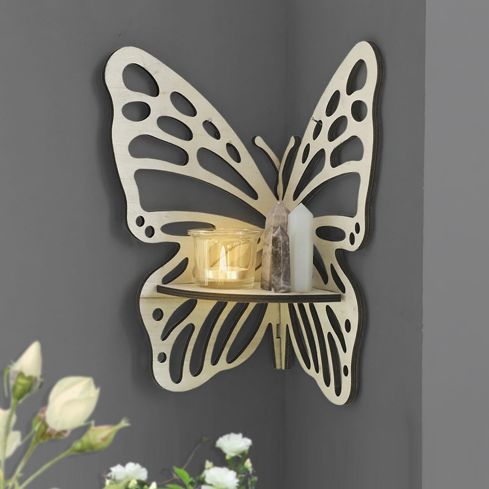Wooden Butterfly Wall Shelf with Hollow Design, Decorative Storage Rack ...