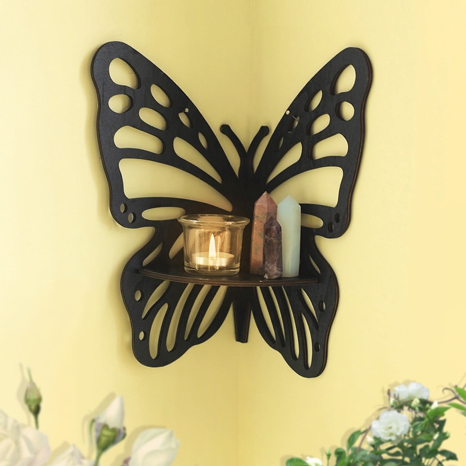 Wooden Butterfly Wall Shelf with Hollow Design, Decorative Storage Rack ...
