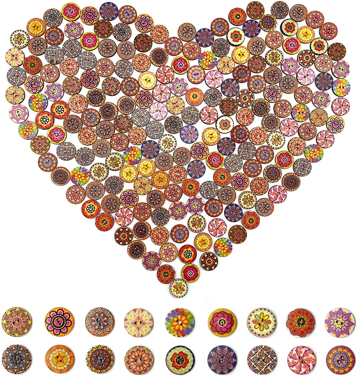 Wooden Buttons for Crafts 100pcs,Casewin Sun Flower Retro Painting 2 ...