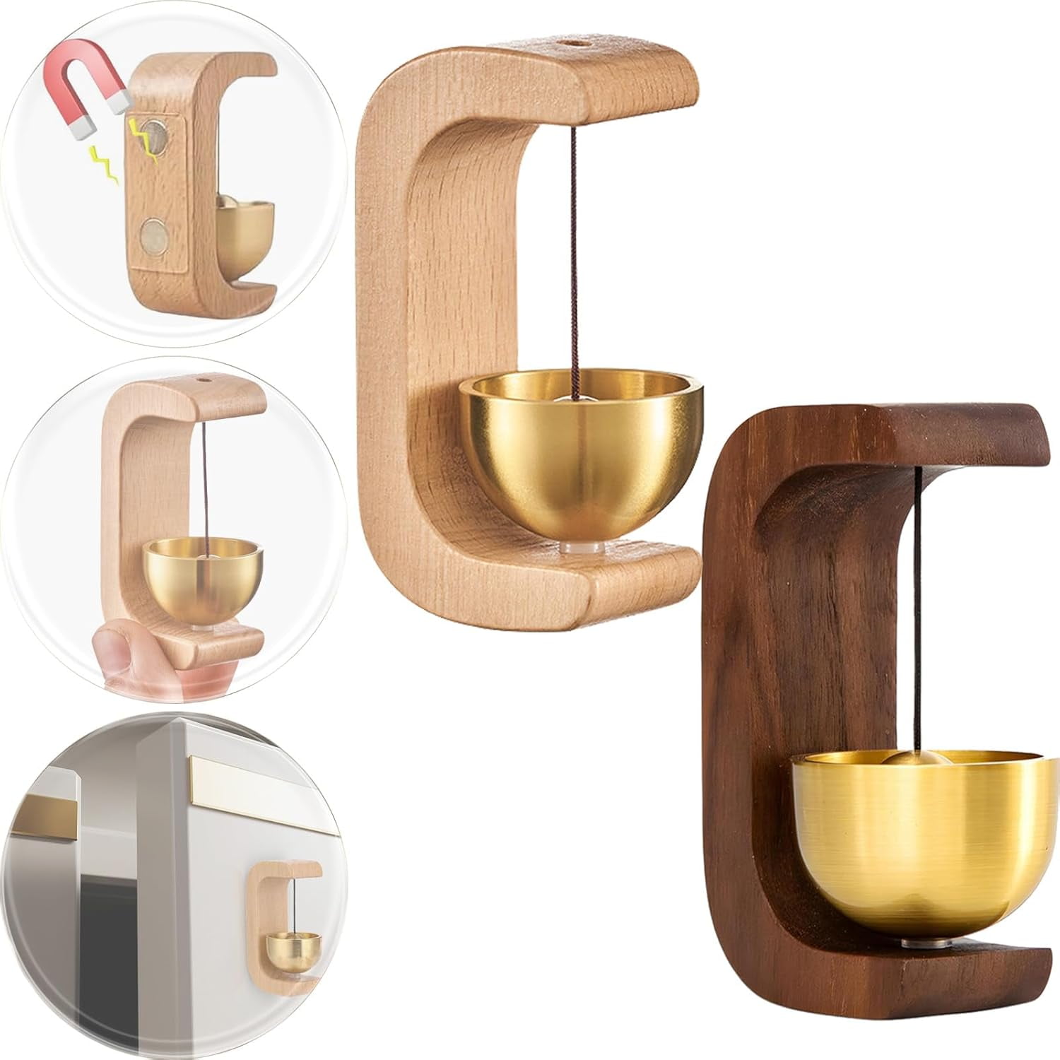 Wooden C-Shaped Wind Chime, 2025 New Suction Door Type Solid Wood Wind ...