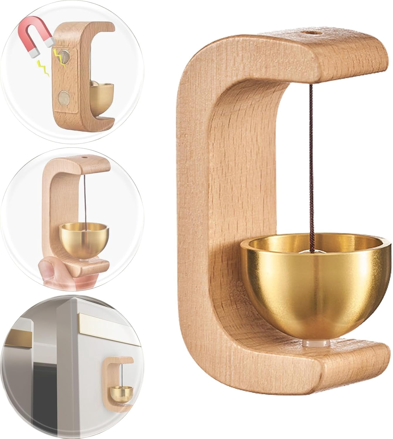 Wooden C-Shaped Wind Chime, 2025 New Suction Door Type Solid Wood Wind ...
