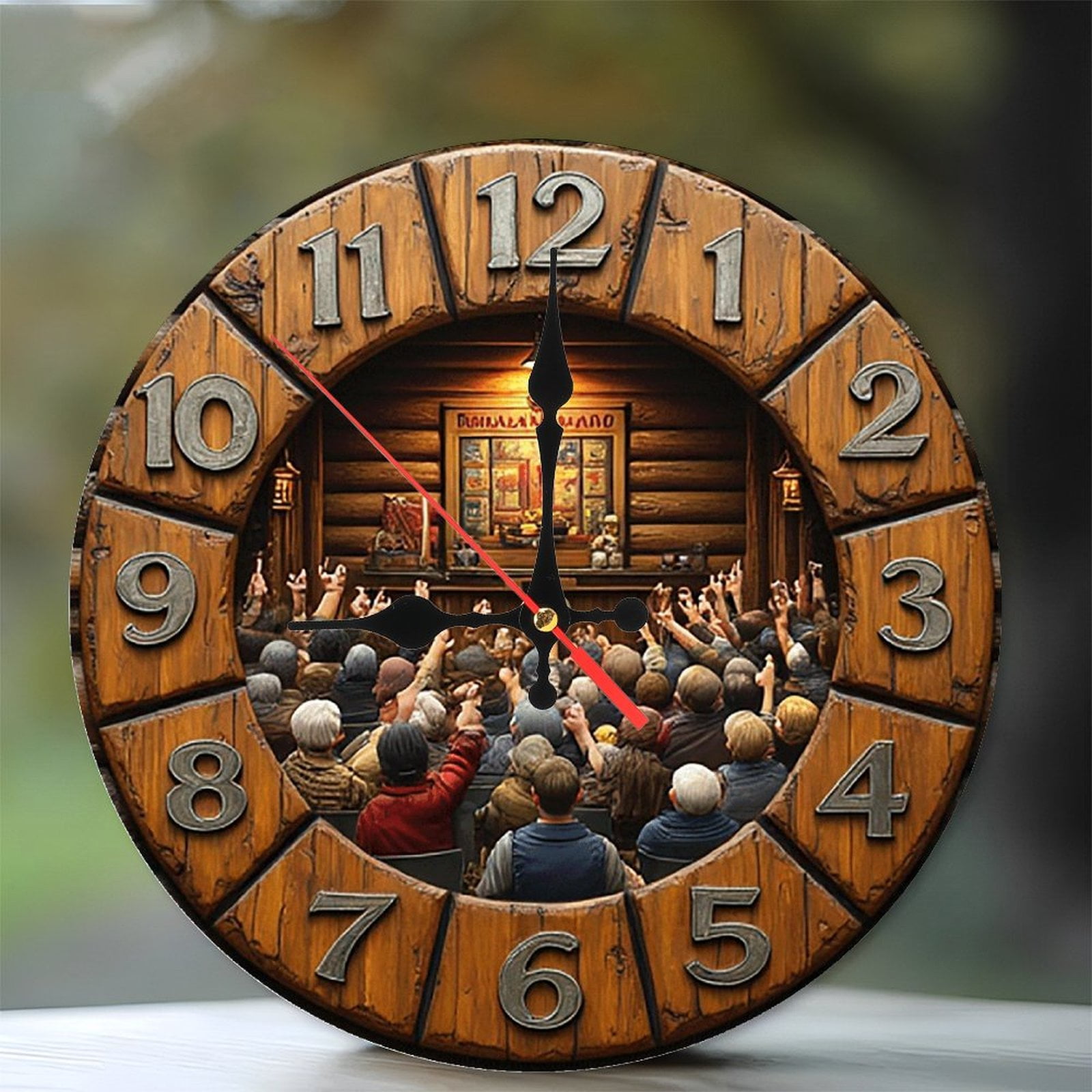 Wooden Cabin Clock Wall Clock Rustic Decor 10-Inch Silent Wooden Wall ...