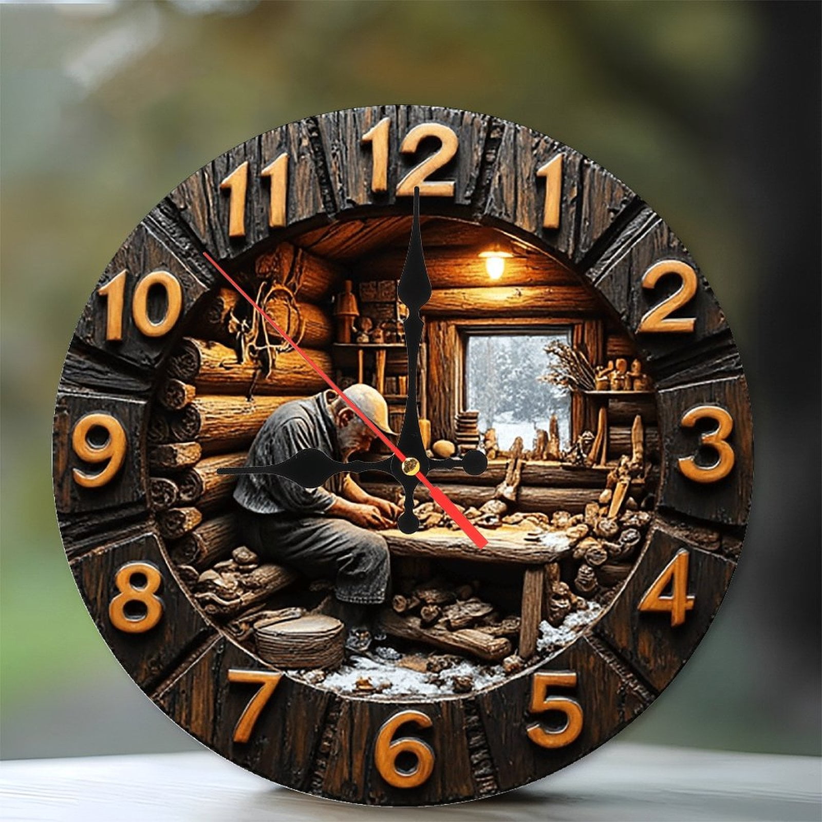 Wooden Cabin Craftsman Clock Wall Decor 10-Inch Silent Wooden Wall ...