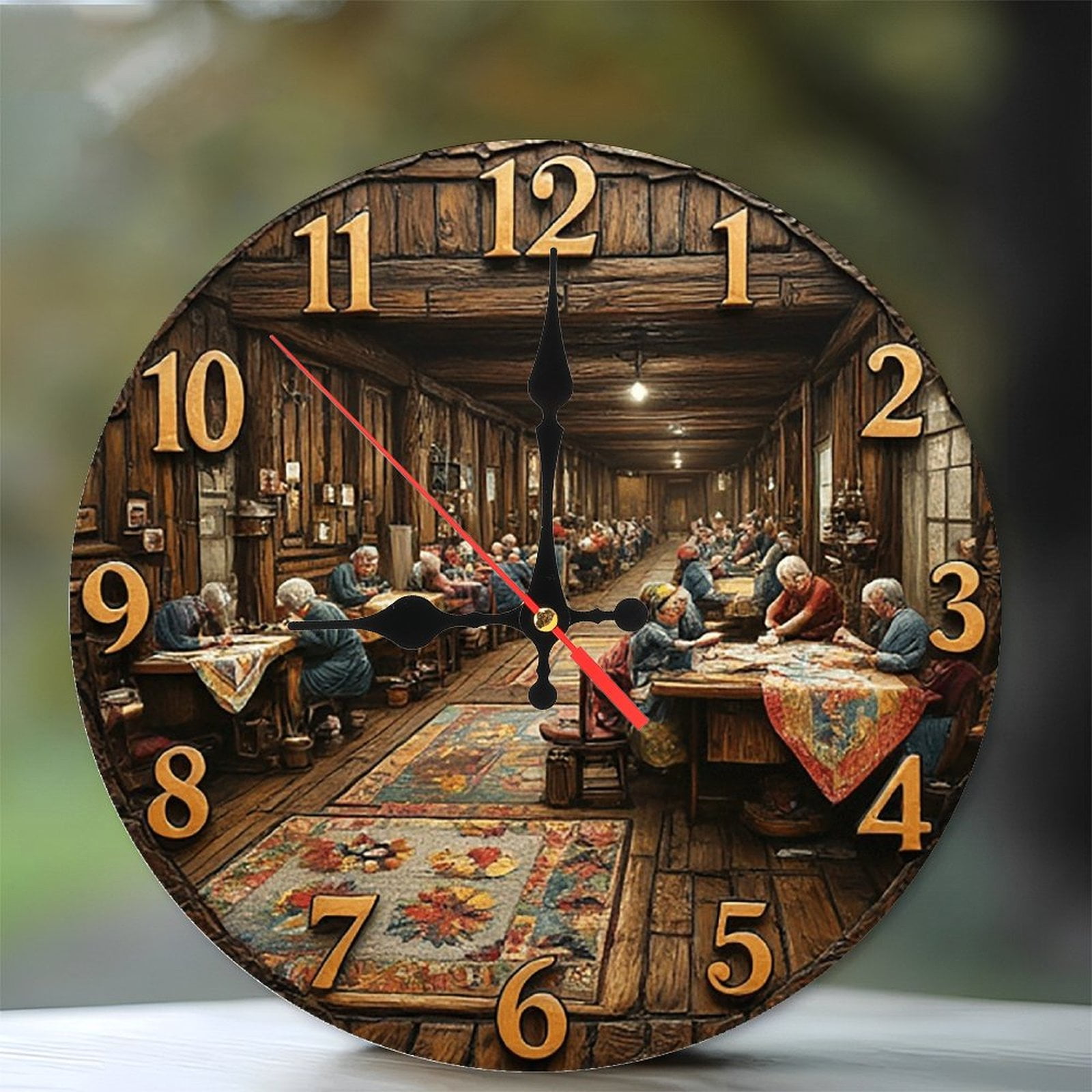 Wooden Cabin Quilt Wall Clock Rustic Farmhouse Decor 10-Inch Silent ...