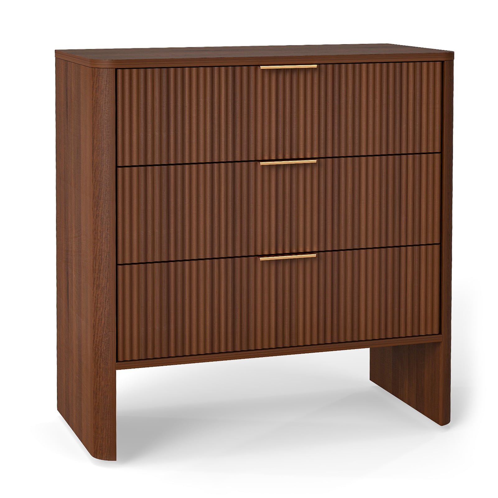 Wooden Cabinet With 3 Drawers Wavy Pattern Modern Bedside Cupboard ...