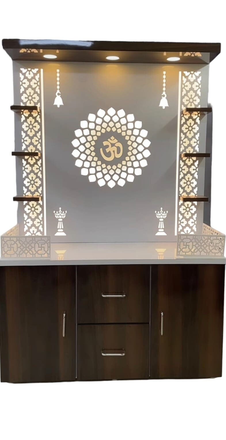 Wooden Cabinet Desginer Mandir With LED Lights / Mandir For Home ...