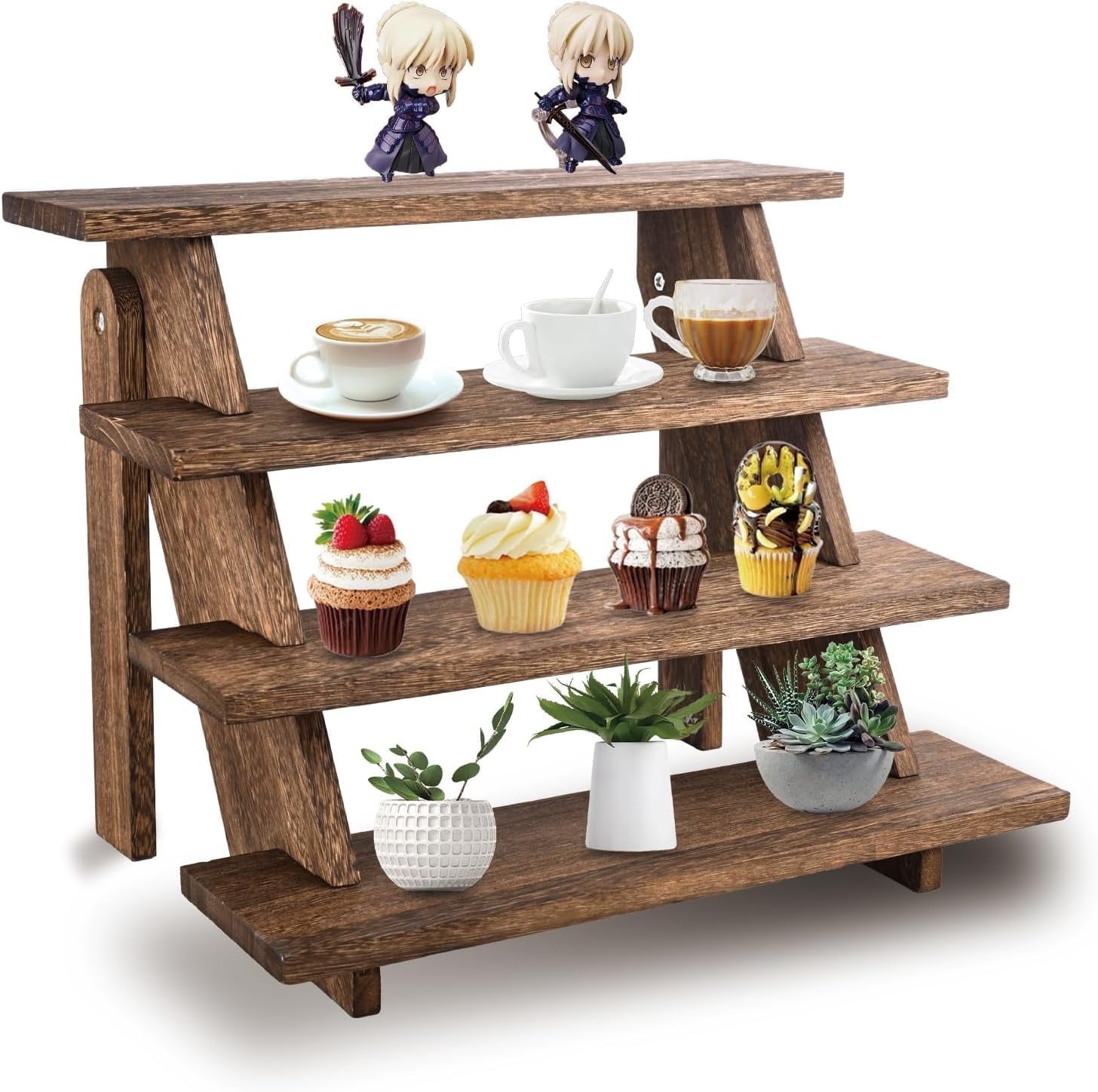 clackibukvyz Wooden Cake Stand, Rustic 4-Tier Cupcake Holder, Farmhouse ...