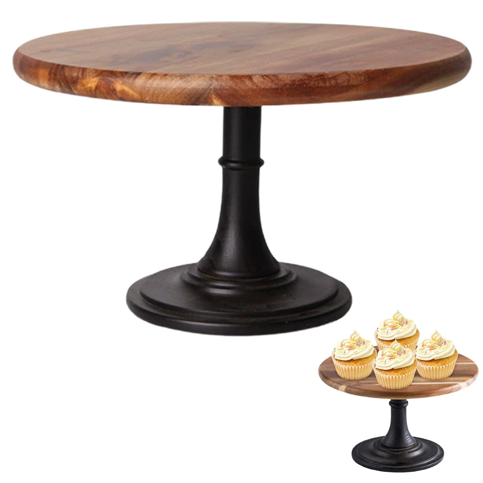 Wooden Cake Stand Natural Finish Mango Wood Pedestal Riser Footed ...
