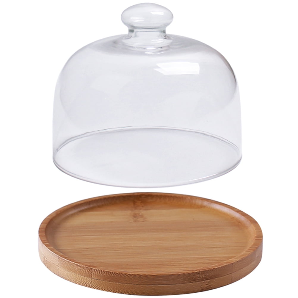 NUOLUX Glass Cake Plate with Dome Bamboo Glass 1 Set 5.9x5.9x4.1in ...