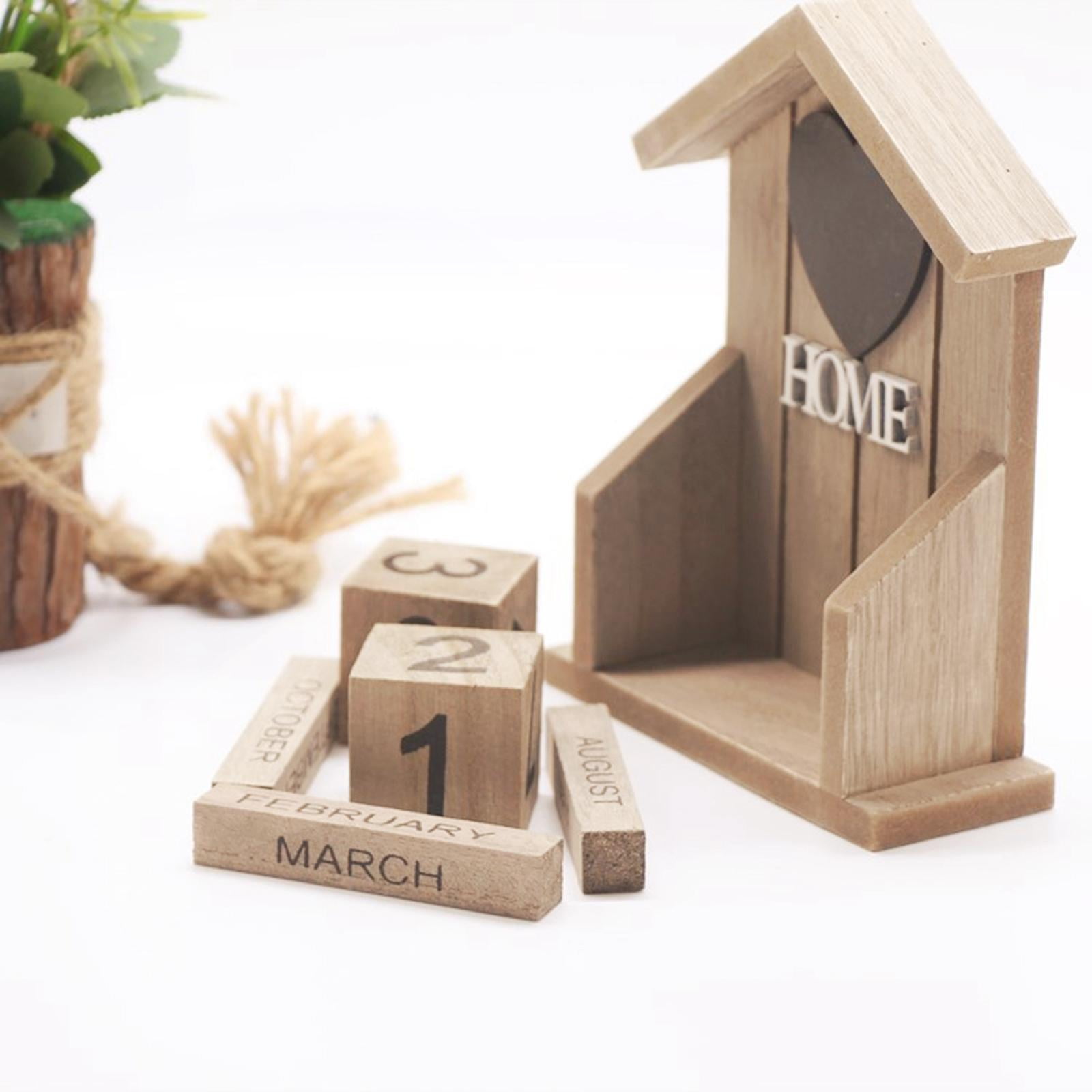 Wooden Calendar Desktop Time Concept Rustic Wood Blocks Chic Perpetual ...
