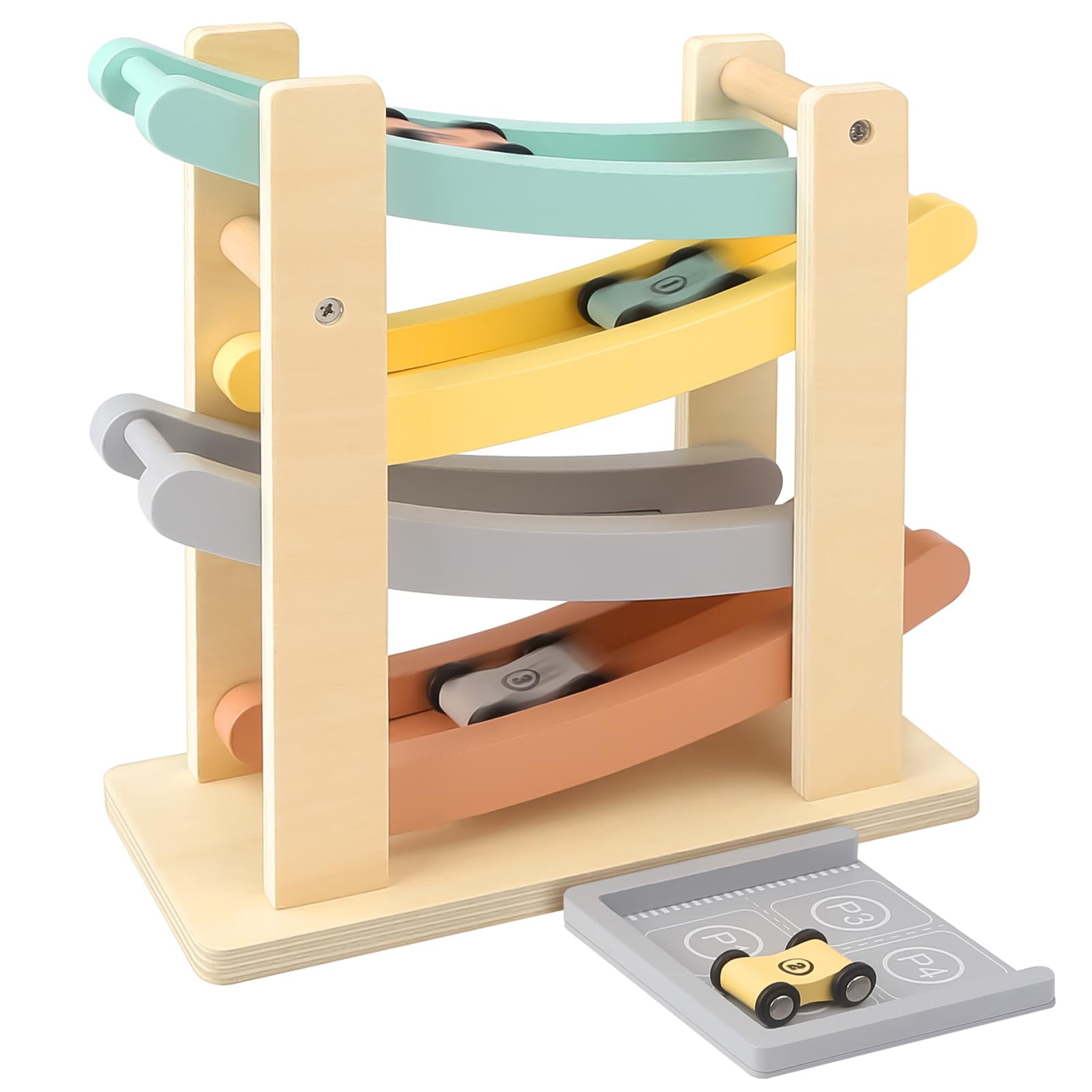 Wooden Car Ramp Toy For 1-2 Year Old Boys And Girls - 4 Level Toddler ...