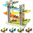 Wooden Car Ramp Toy Set for 1-3 Year Olds, Montessori Toddler Race ...