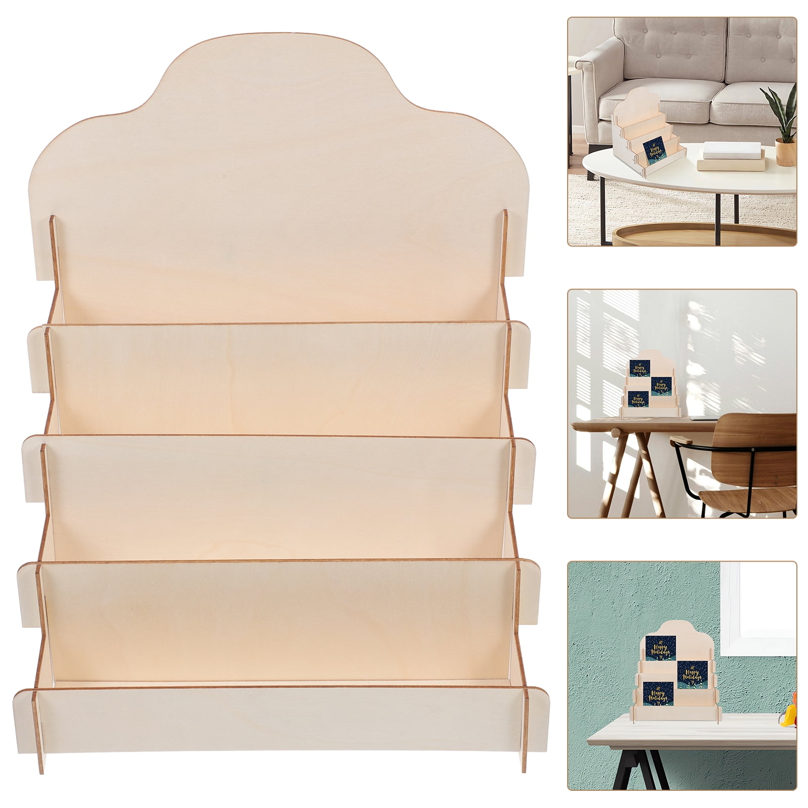 PENIKOKO Tiered Wooden Display Stand Display Rack Wood Beige 1 Set ...