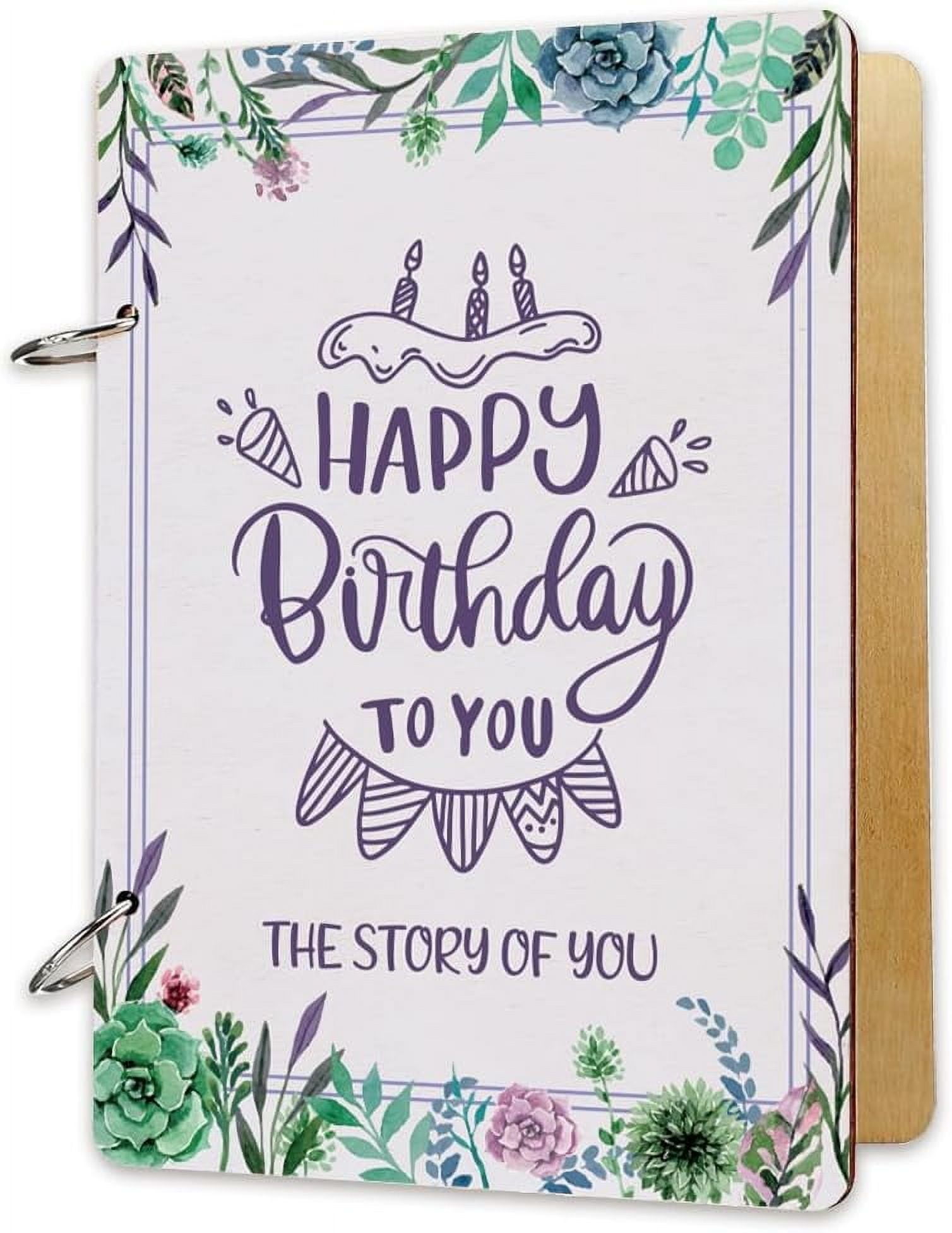 Wooden Card Keeper Memory Book Loose Leaf Binder Happy Birthday to You ...