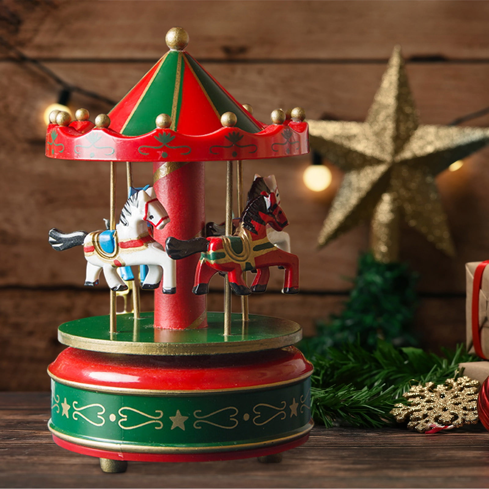 Wooden Carousel Music Box | Rotating Christmas Horse Design | Classic ...