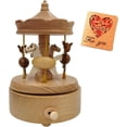 Wooden Carousel Music Box with Moving & Elevating Horses, Rotating Wind ...
