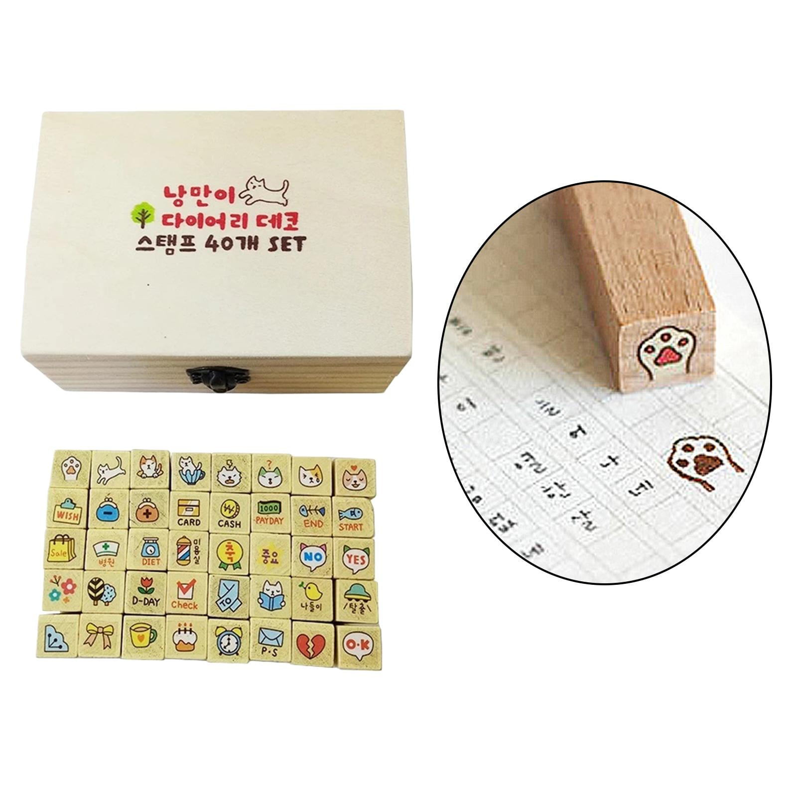 Wooden Cartoon Cat and Fish Stamps, Cute Stamps Set (40 Pieces) with ...