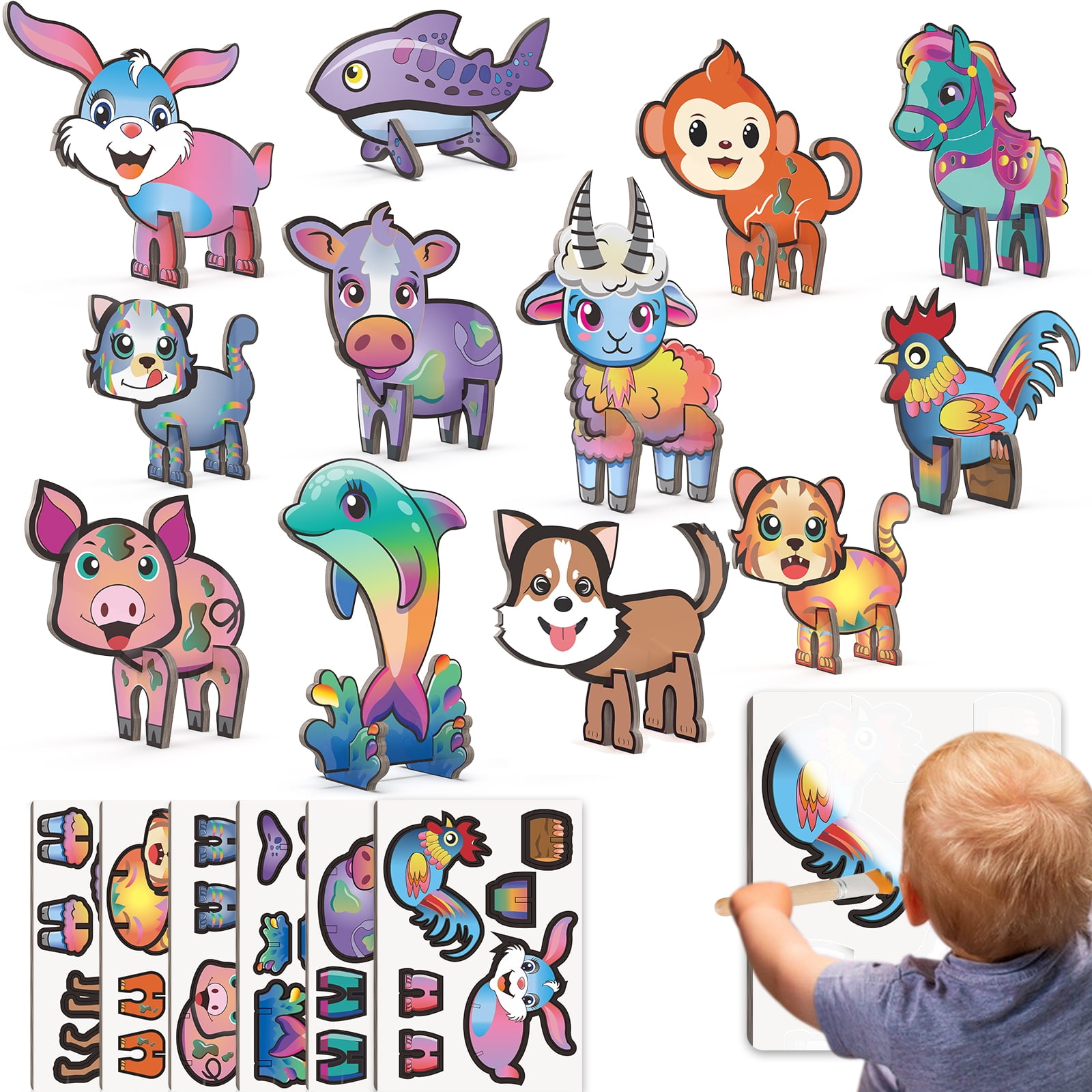Wooden Cartoon Matching Puzzle, Smart Brain Teaser, 3D color Changing ...