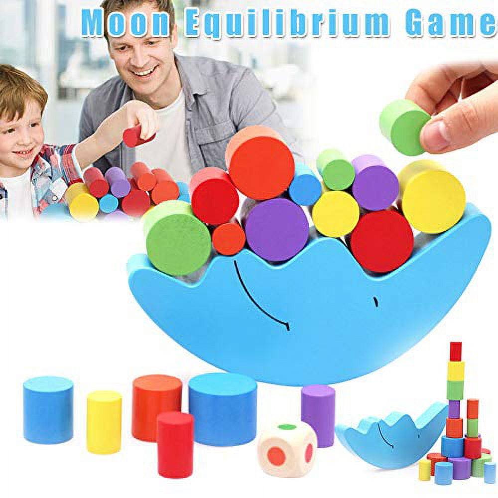 Wooden Cartoon Moon Balance Toy Balancing Game Set Stacking Cylinder ...