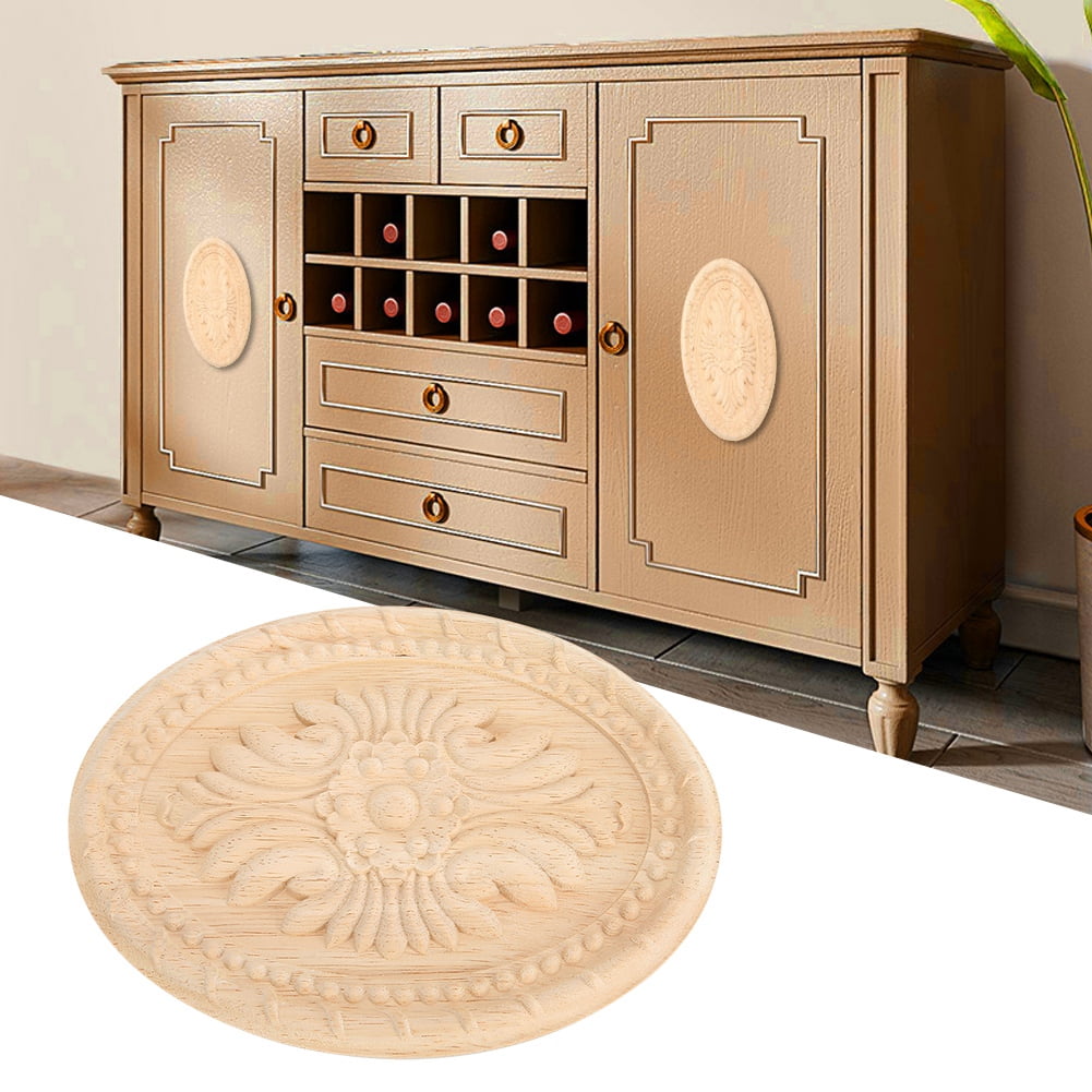 Wooden Carved Onlay Applique Oval Carving Decal Unpainted Home ...