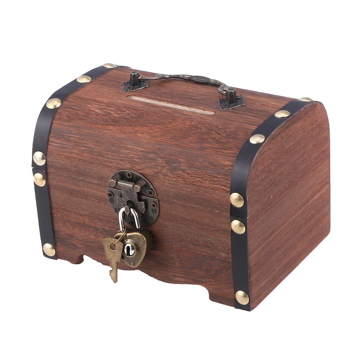 Wooden Carved Vintage Lock Treasure Chest Jewelry Storage Box Case ...
