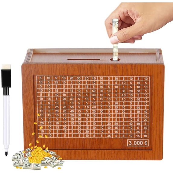 Wooden Cash Vault Money Box Money Bank, Countdown Money Saving Box with ...