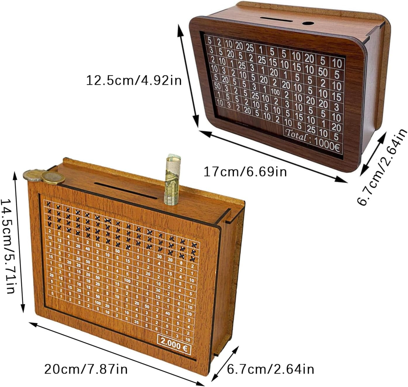 Wooden Cash Vault Savings Money Box With Target Goals Number Traing ...