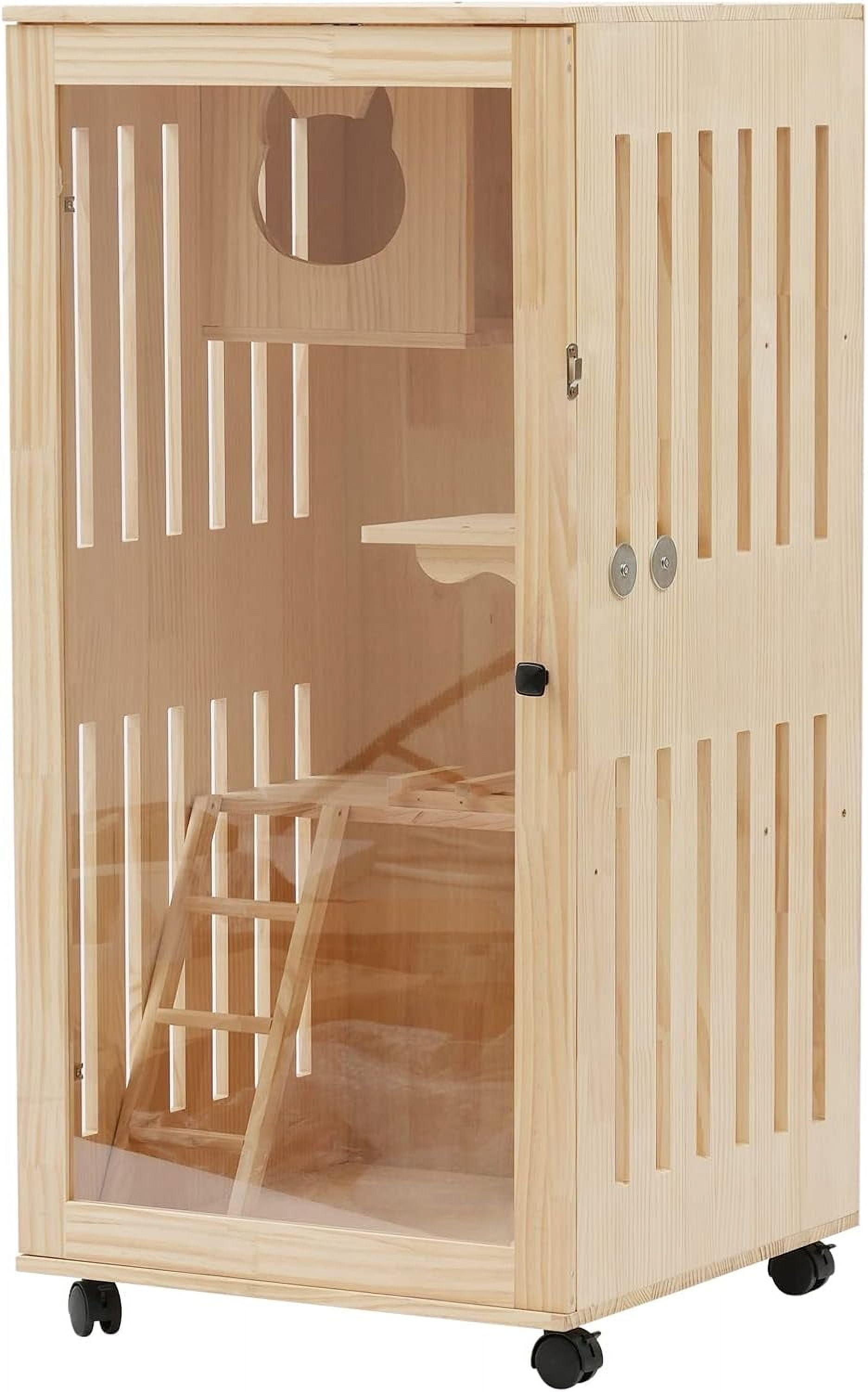 Wooden Cat House, Catio Cage with Ramp and Covered Cat House Kit Wooden ...