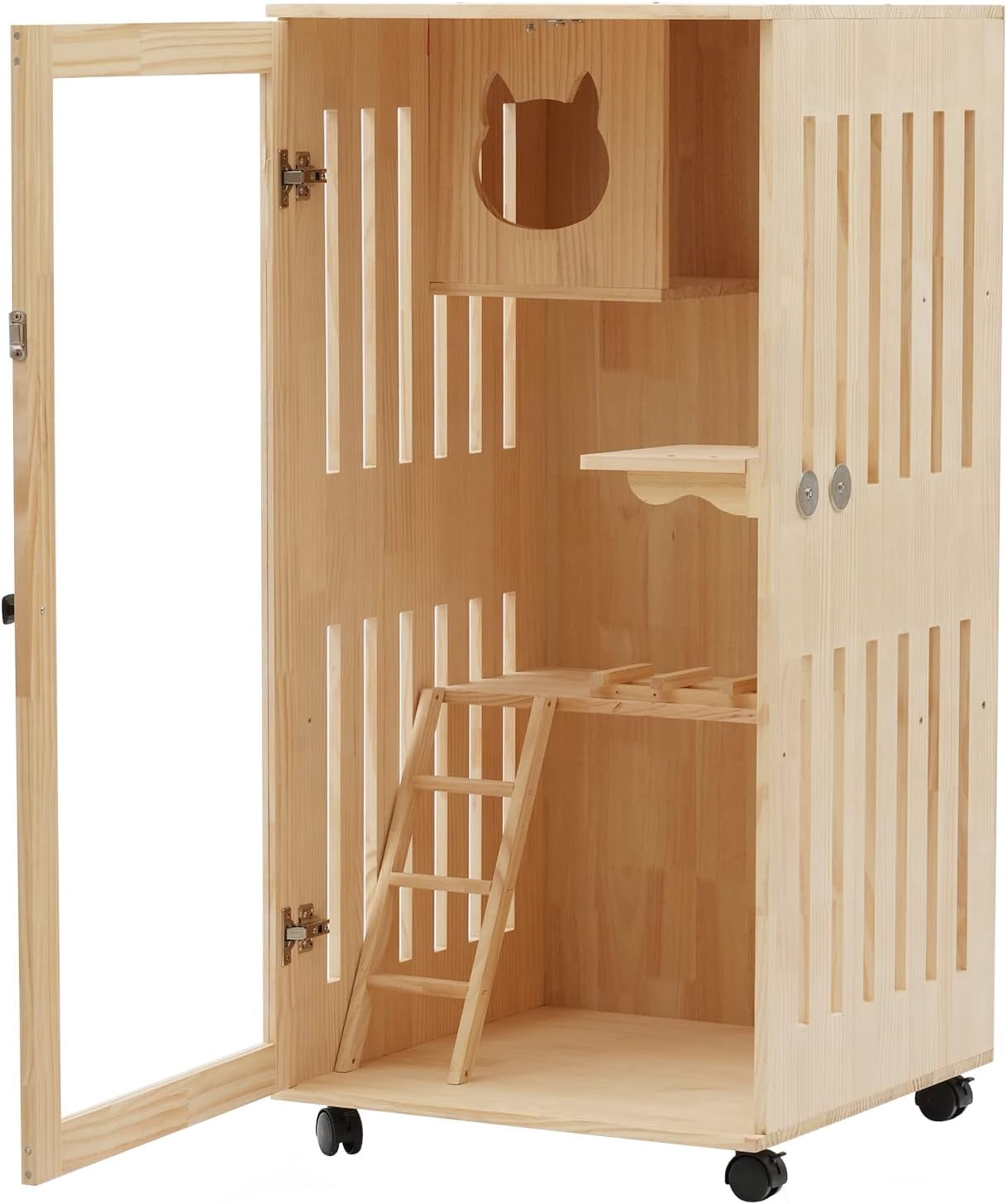 Wooden Cat House Large Multi Feature Luxury Cat Condo Indoor and ...